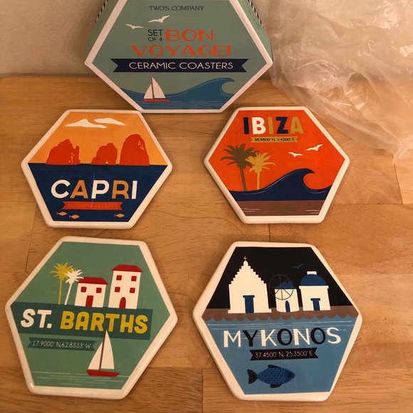 Two's Company | Dining | New Twos Company Set Of 4 Ceramic Travel ...